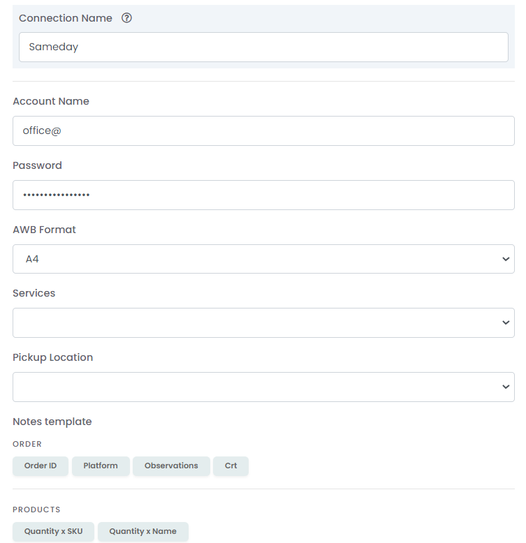 SameDay Courier Configuration – Instructions manual easySales